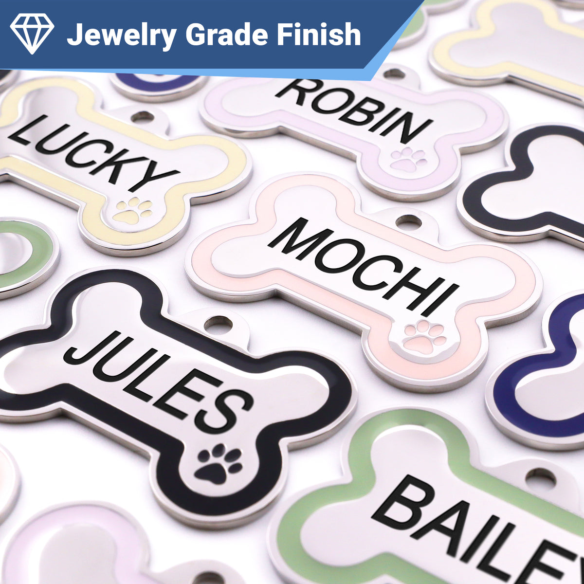 Bone Dog Tags | Stainless Steel and Enamel Paw – GoTags